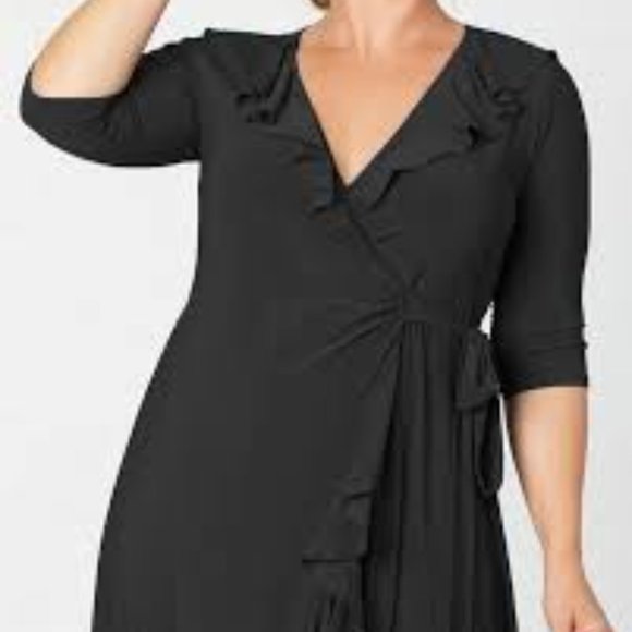 Kiyonna | Dresses | New Kiyonna Maritime Black Ruffle Wrap Maxi Dress ...